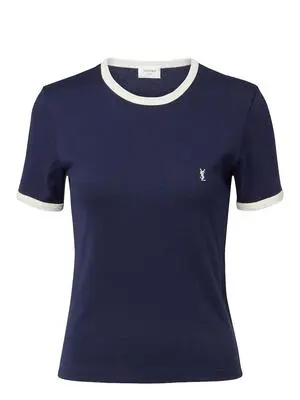 Saint Laurent Cassandre Cotton Jersey T-shirt - Blue