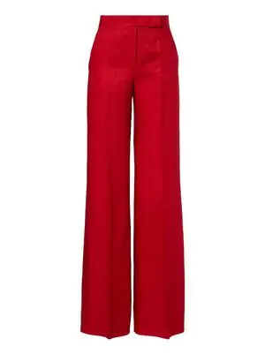 Max Mara Badesse Linen Wide-Leg Pants Red