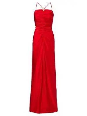 Max Mara Oggetti Ruched Halterneck Gown - Red