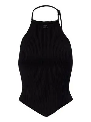 COURREGES Courrèges Pointy Ribbed-knit Halterneck Top - Black