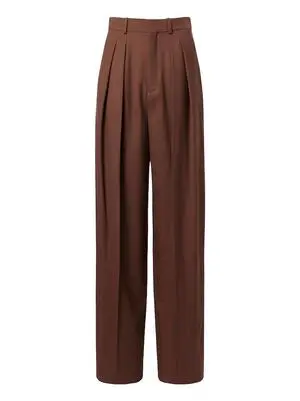 Saint Laurent Pleated Wool Gabardine Wide-leg Pants - Brown