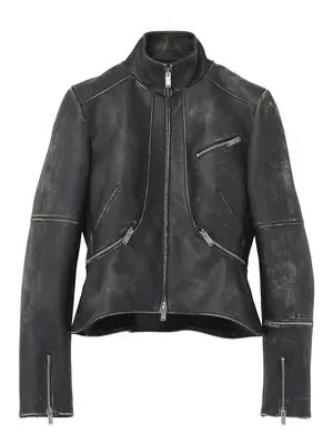 Alexander McQueen Brushed Leather Cropped Jacket Black