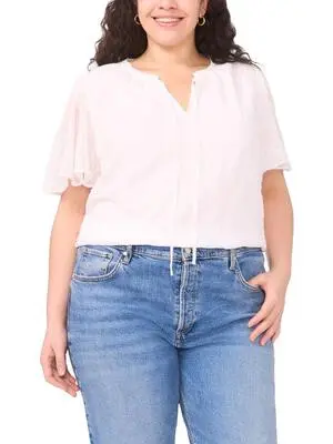 Vince Camuto Embroidered Flutter-sleeve Top - Ultra White