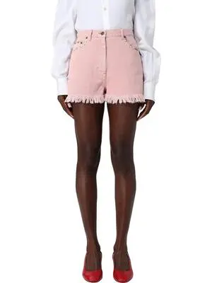 VALENTINO Valentino Embellished Denim Shorts With Frayed Hem
