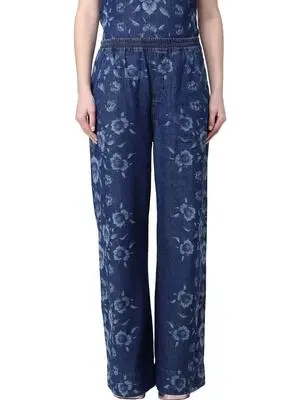 Pinko Cotton Palazzo Trousers With Floral Print - Blue
