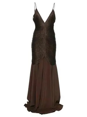 BLESS Nostalgia V-neck Maxi Dress - Brown