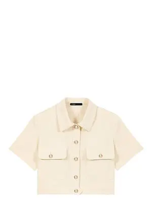 Maje Cropped Cotton Jacket - Ecru