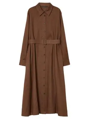 Marina Rinaldi Linen Belted Midi Shirt Dress - Brown
