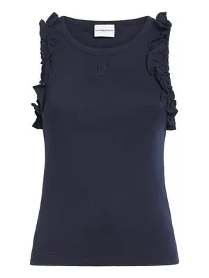 Claudie Pierlot Cotton Tank Top With Ruffle Detail - Blue