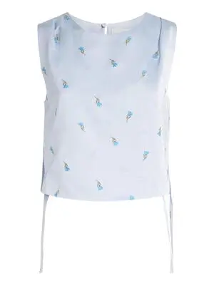 Claudie Pierlot Satin Floral Side-tie Blouse - Blue