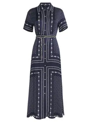 Maje Printed Midi Shirt Dress - Blue