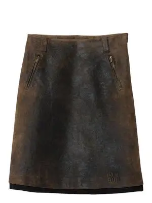 Miu Miu Leather Midi Skirt - Black