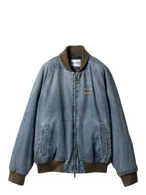 Miu Miu Denim Logo Bomber Jacket - Blue