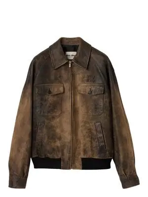 Miu Miu Distressed Leather Jacket - Black