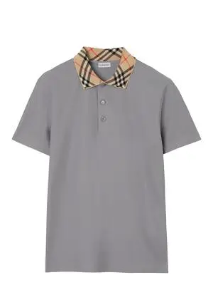 Burberry Cotton Check-collar Polo Shirt Grey