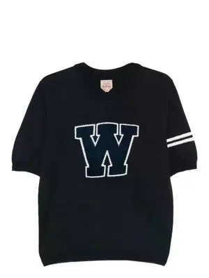 RAKKI Letter Appliqué Short Sleeve Top - Blue