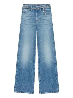 Maje Chain-belt Faded-wash Denim Jeans - Blue