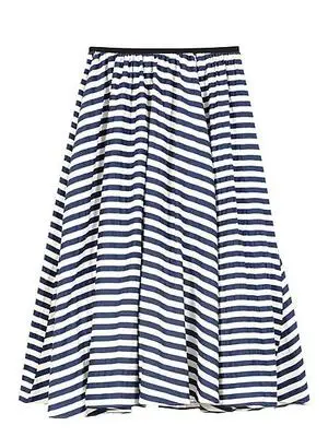 Maje Striped Woven Midi Skirt With Elasticated Waist - White/blue