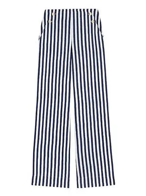 Maje Striped Wide-leg Woven Trousers - White/blue