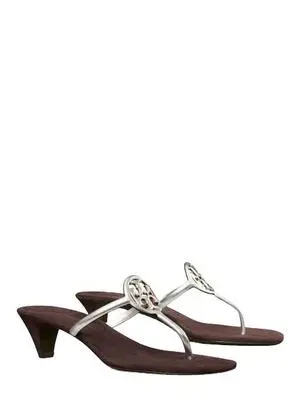 Tory Burch Miller Capri Kitten Heel Thong Sandal - Silver/cocoa