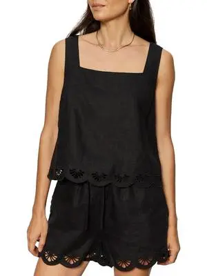 Sanctuary Scallop Hem Linen Tank Top - Black