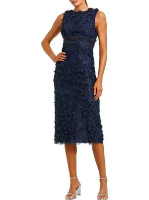 Mac Duggal Floral Applique Sleeveless Midi Sheath Dress - Midnight