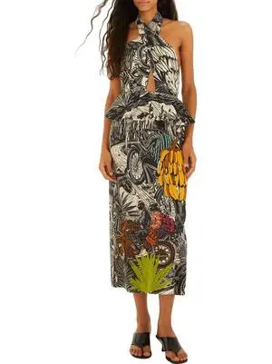 Farm Rio Ruta Embroidered Maxi Dress - Beige