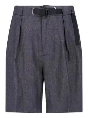 WHITE SAND Belted Linen Shorts Gray