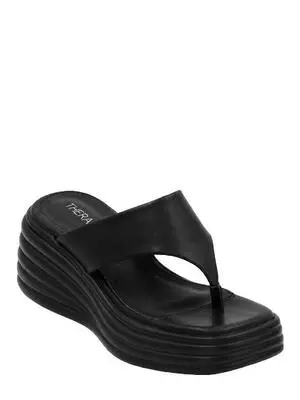 THERAPY AUSTRALIA Frame Square Toe Wedge Sandal - Black Smooth Pu