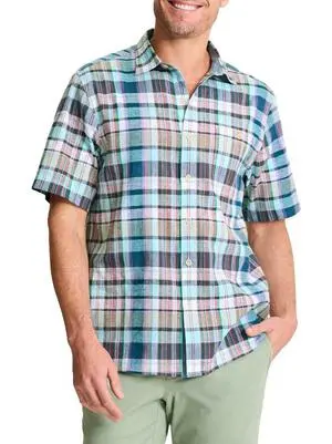 Tommy Bahama Barbados Breeze Tavira Check Short Sleeve Stretch Linen Blend Button-up Shirt - Rococo Blue