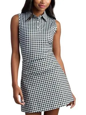 RHONE Sleeveless Collared Polo Shirt - Black Gingham