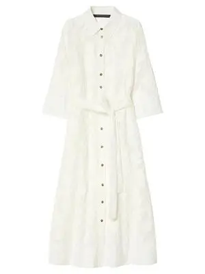 Marina Rinaldi Floral Jacquard Midi Shirt Dress - White