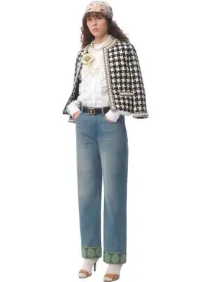 Valentino Garavani Denim Trousers With Jacquard Trim - Blue