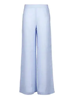 120% Lino Wide-leg Linen Pants - Blue