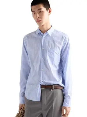 PRADA Sky Blue And White Striped Cotton Shirt