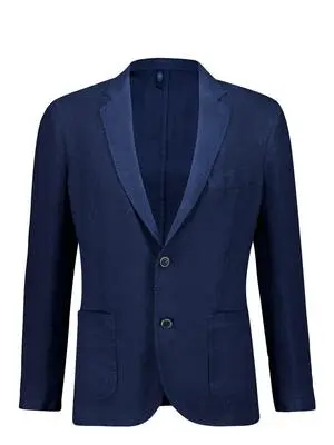 120% Lino Navy Linen Blazer - Blue