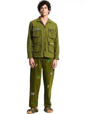 BAZISZT Pasadena Embroidered Cotton Jacket - Green