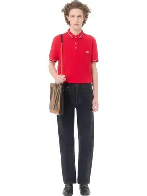VALENTINO Red Piqué Polo With VLogo Patch