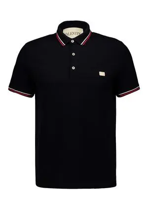 VALENTINO Black Piqué Polo Shirt With Vlogo Patch