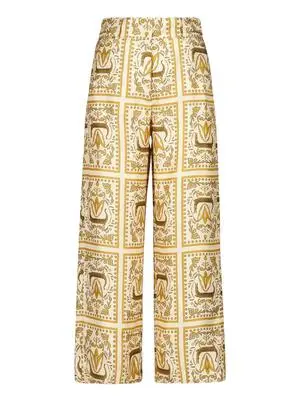 PAULA Sonia Crocoprint Printed Silk Twill Pants - Cream