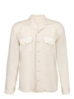 120% Lino Safari Soft Fade Linen Shirt With Pockets Cream