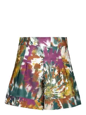 PAULA Printed Linen Wide-leg Shorts - Cream