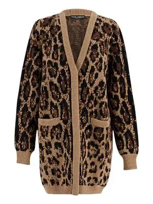 Dolce & Gabbana Leopard Design Wool And Cashmere Cardigan - Brown