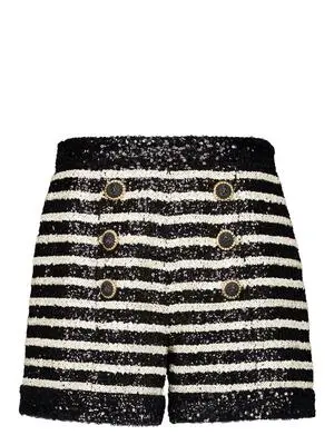 Balmain Striped Rhinestone-embellished Shorts - Black