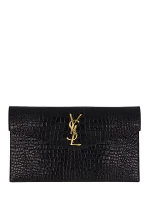 Saint Laurent Crocodile-embossed Leather Uptown Pouch - Black
