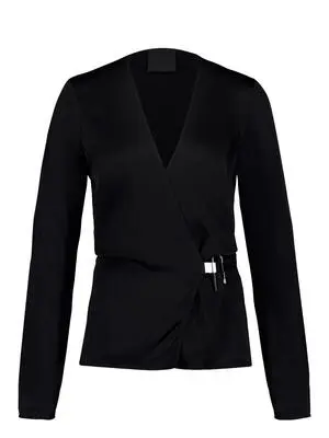 GIVENCHY Long-Sleeve Satin Crepe Wrap Top