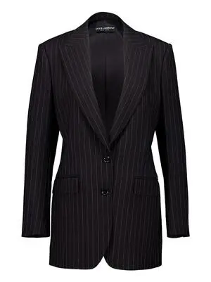 Dolce & Gabbana Single-Breasted Pinstripe Wool Jacket Black