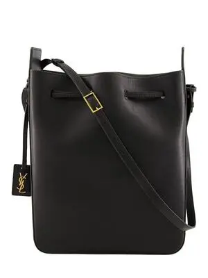 Saint Laurent Leather Large Bucket Bag With Cassandre Charm Black