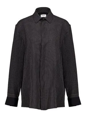 Saint Laurent Pinstriped Silk Shirt - Black