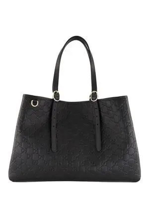 Gucci Gg Emblem Large Leather Tote - Black